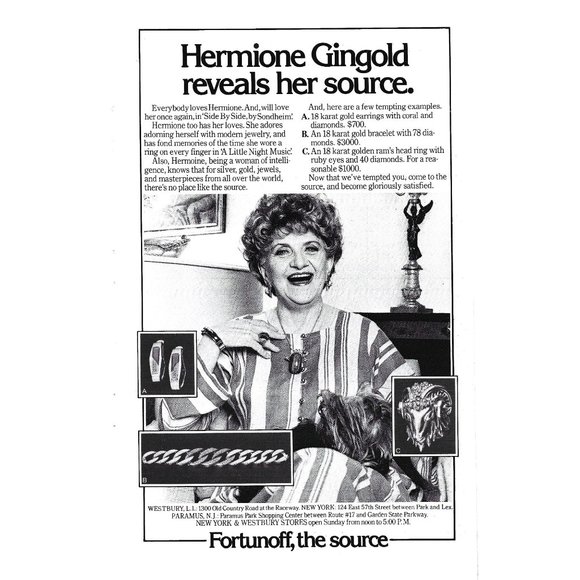 Art | Hermione Gingold Actress Oscar Fortunoff 198s Vintage Print Ad 9 ...